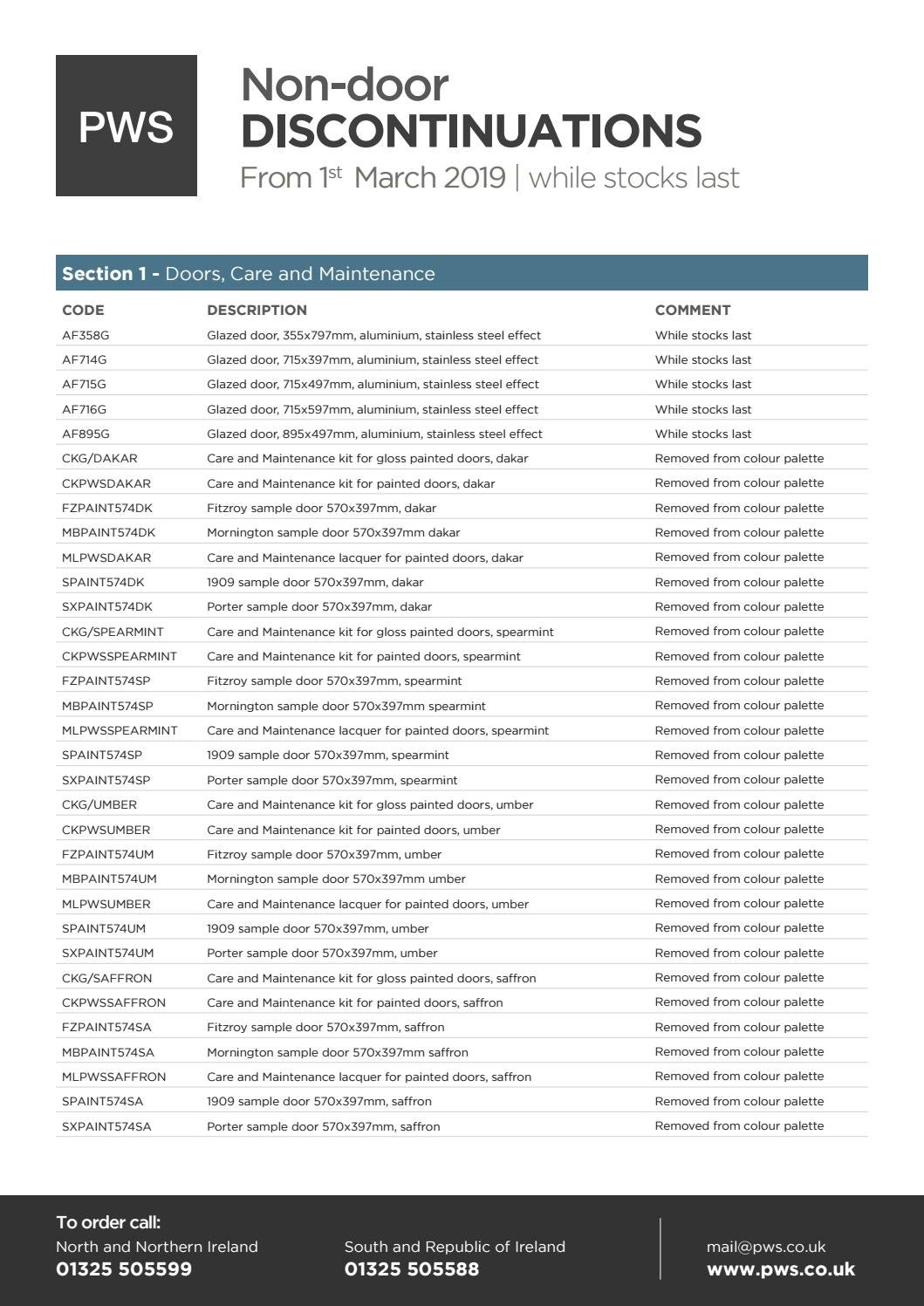 Non Door Discontinuations 2019 by PWS Distributors Ltd - Issuu