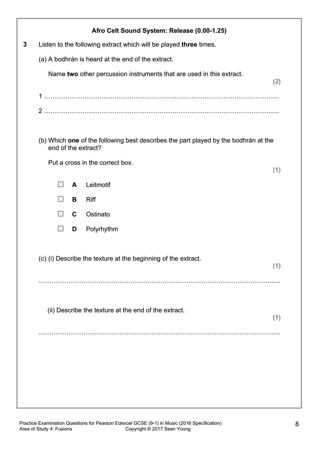 Practice GCSE Music Exam Questions AOS4 by Ullswater Community College ...