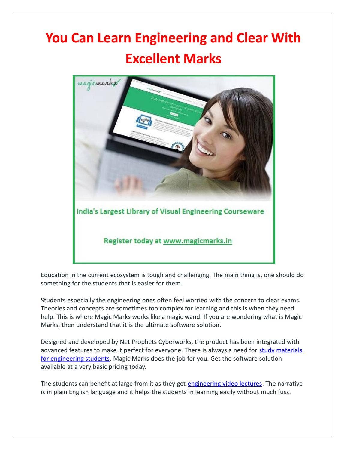 You Can Learn Engineering and Clear With Excellent Marks by magicmarks ...