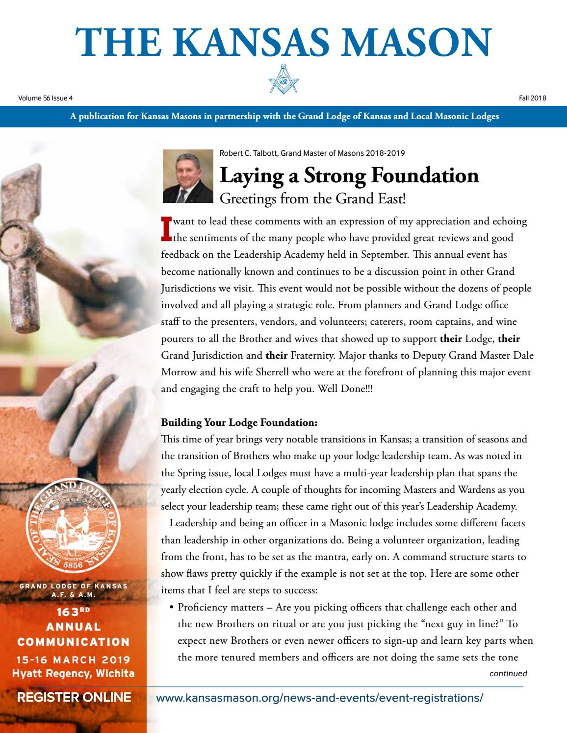 Kansas Mason - Winter 2018 by Grand Lodge of Kansas AF&AM - Issuu