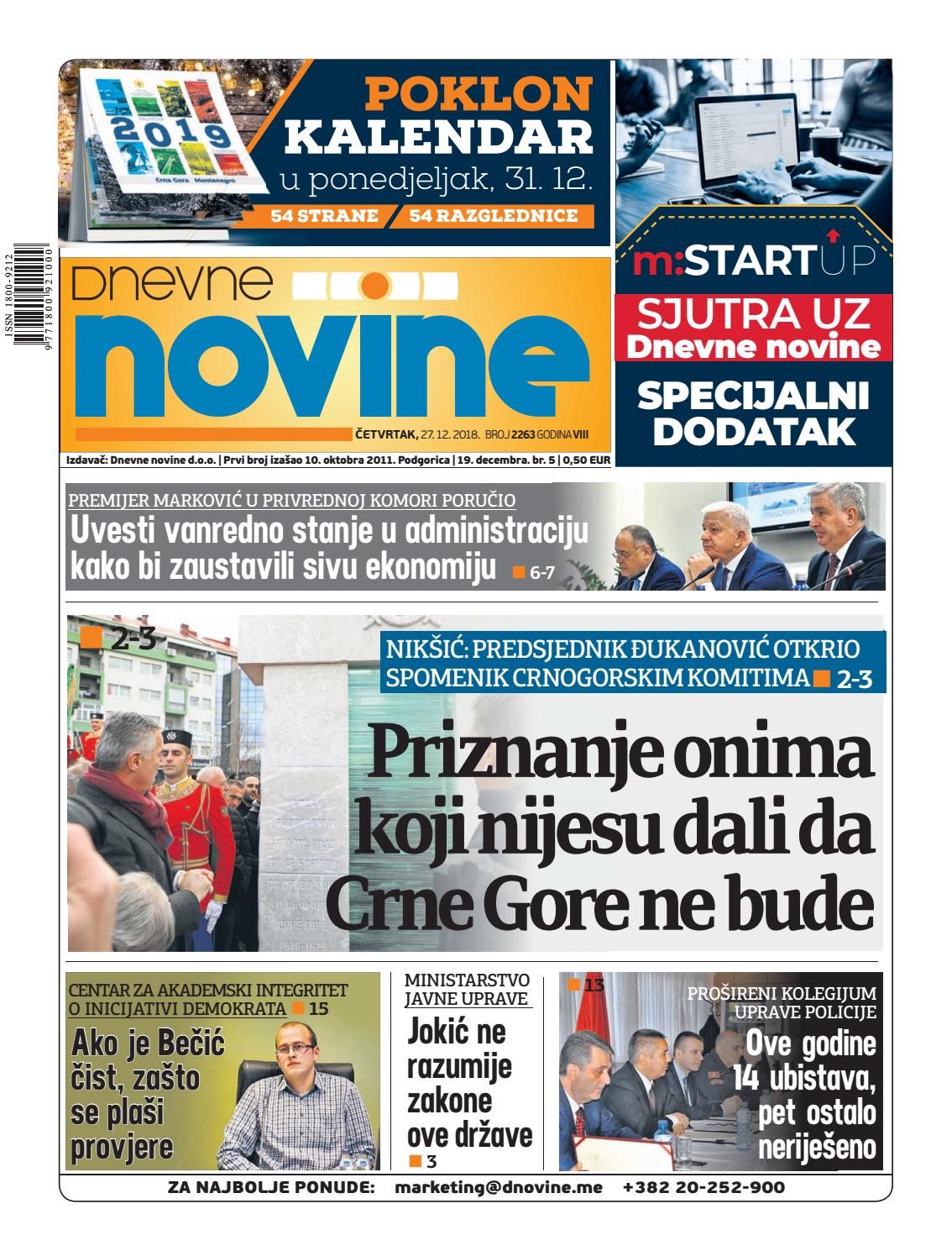 Dnevne novine 27. decembar 2018. by Dnevne Novine - Issuu