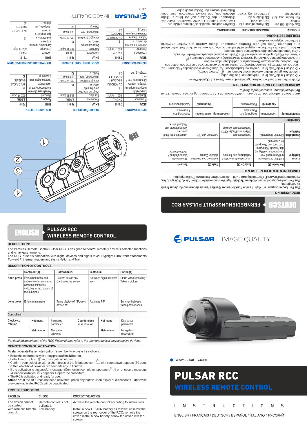 Pulsar RCC Wireless Remote Control | User Manual by Yukon Advanced ...