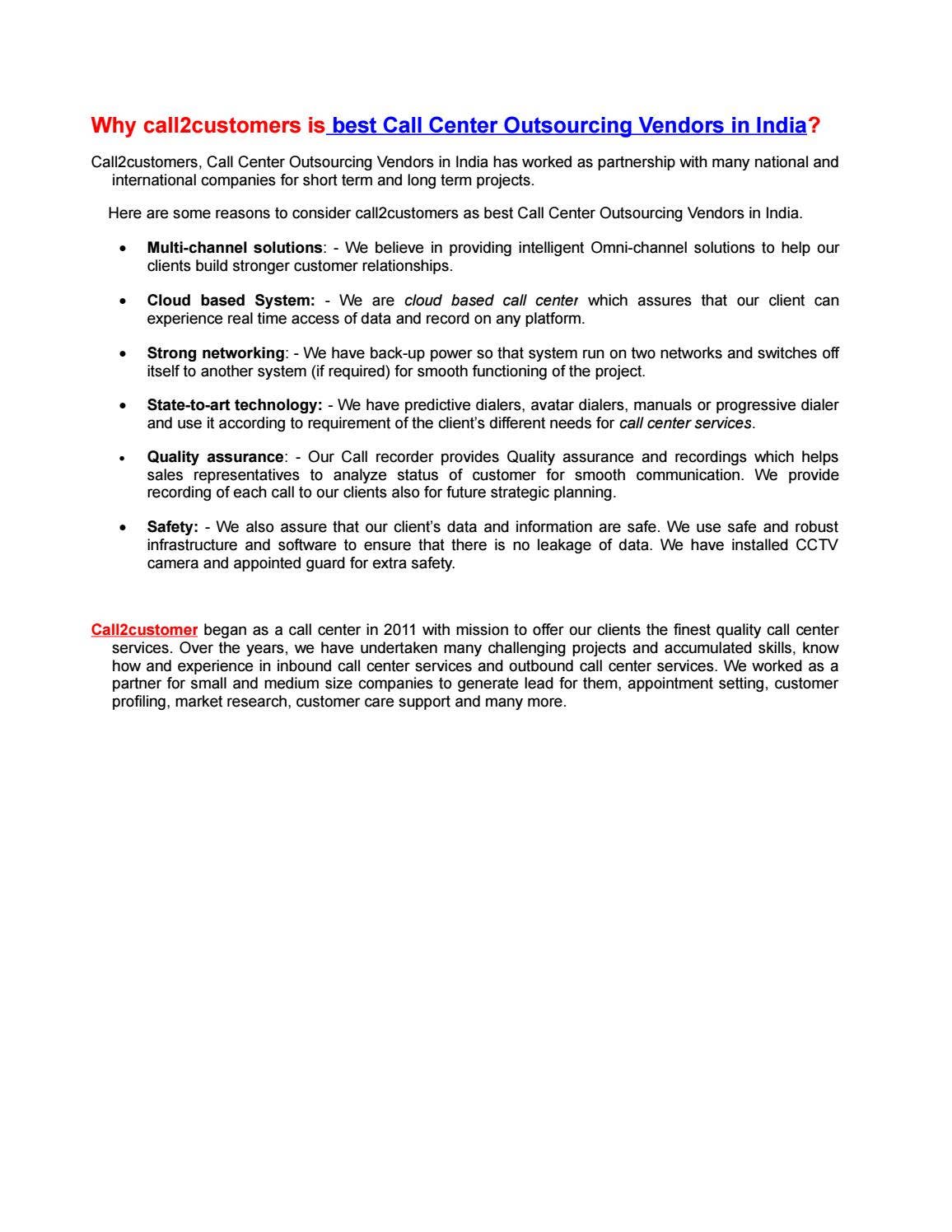 Best Call Center Outsourcing Vendors in India by Call2Customer - Call ...