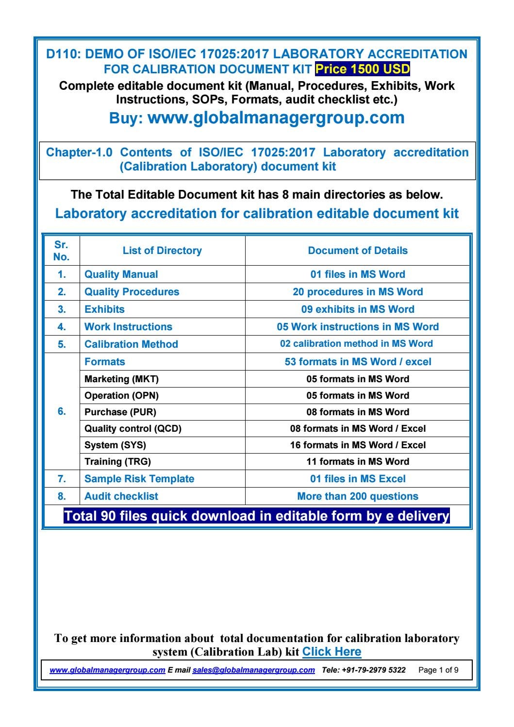 ISO 17025 Calibration Laboratory Documents By Global Manager Group Issuu