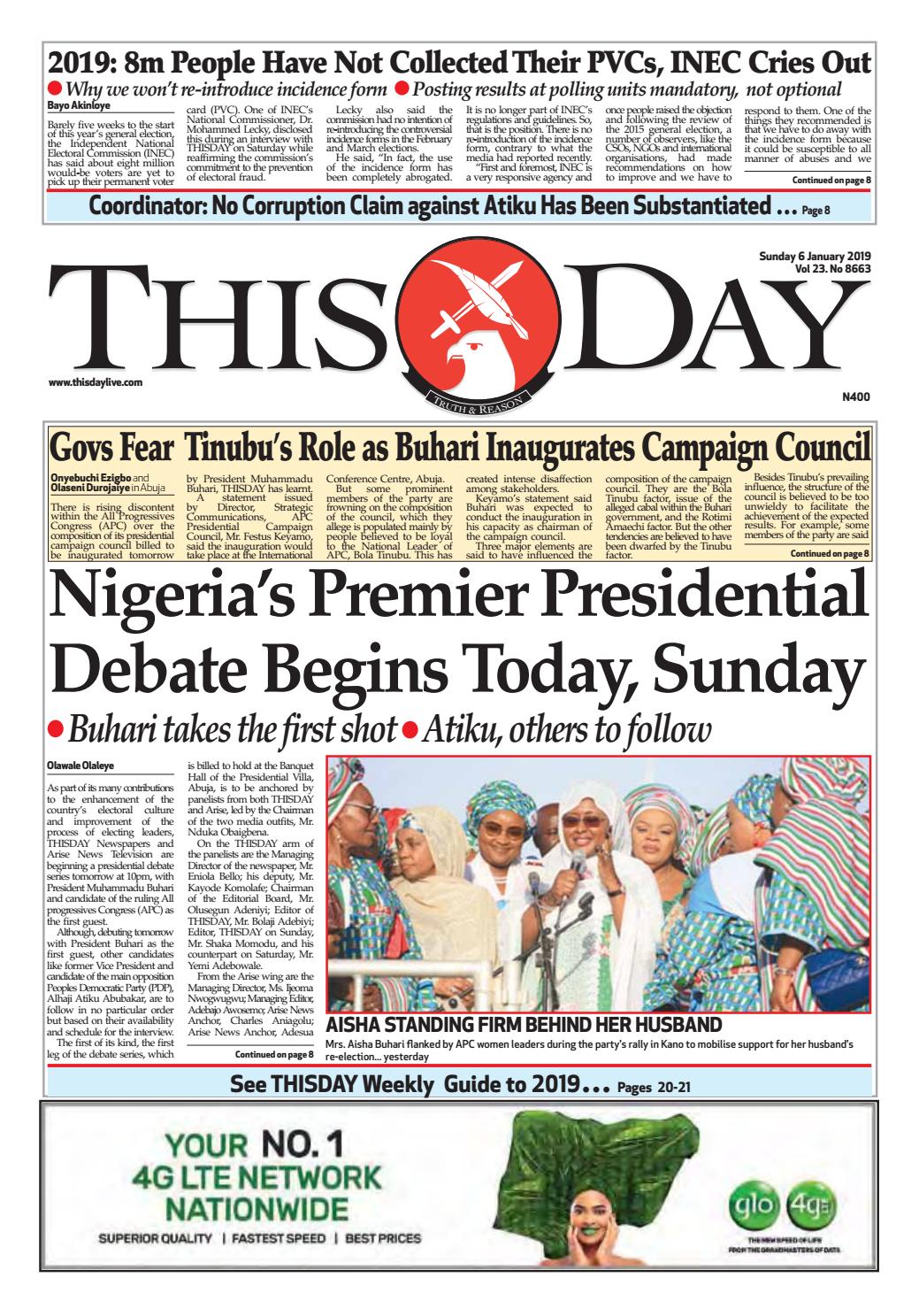 SUNDAY 6TH JANUARY 2019 by THISDAY Newspapers Ltd - Issuu