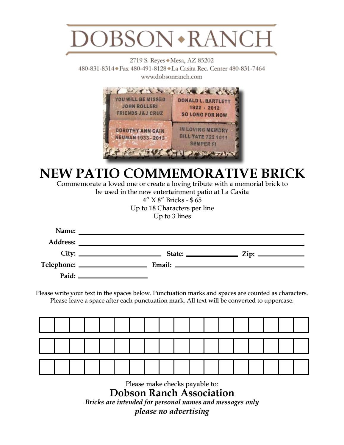 Memorial Brick Order Form by The Dobson Association - Issuu
