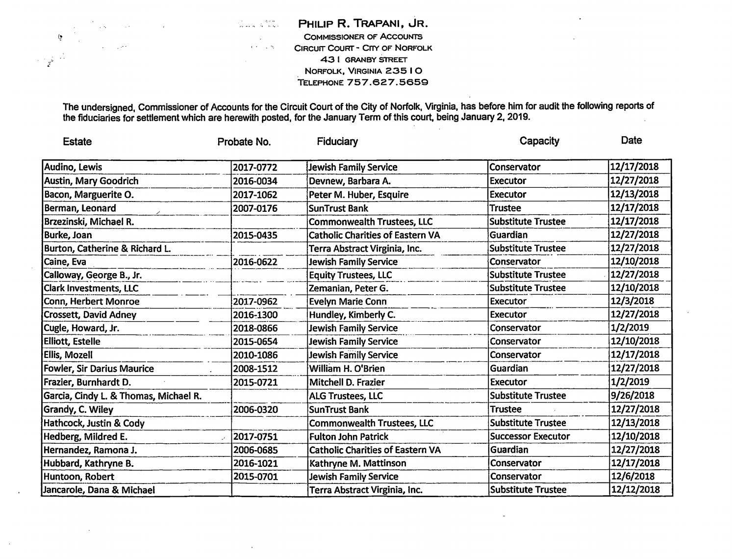Office of Philip Trapani, Commissioner of Accounts by Norfolk Circuit ...
