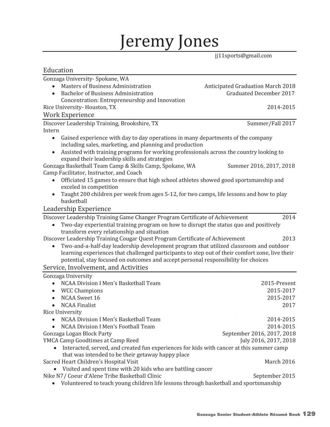 Gonzaga University - Senior Student-Athlete Resume Book 2018-19 by ...
