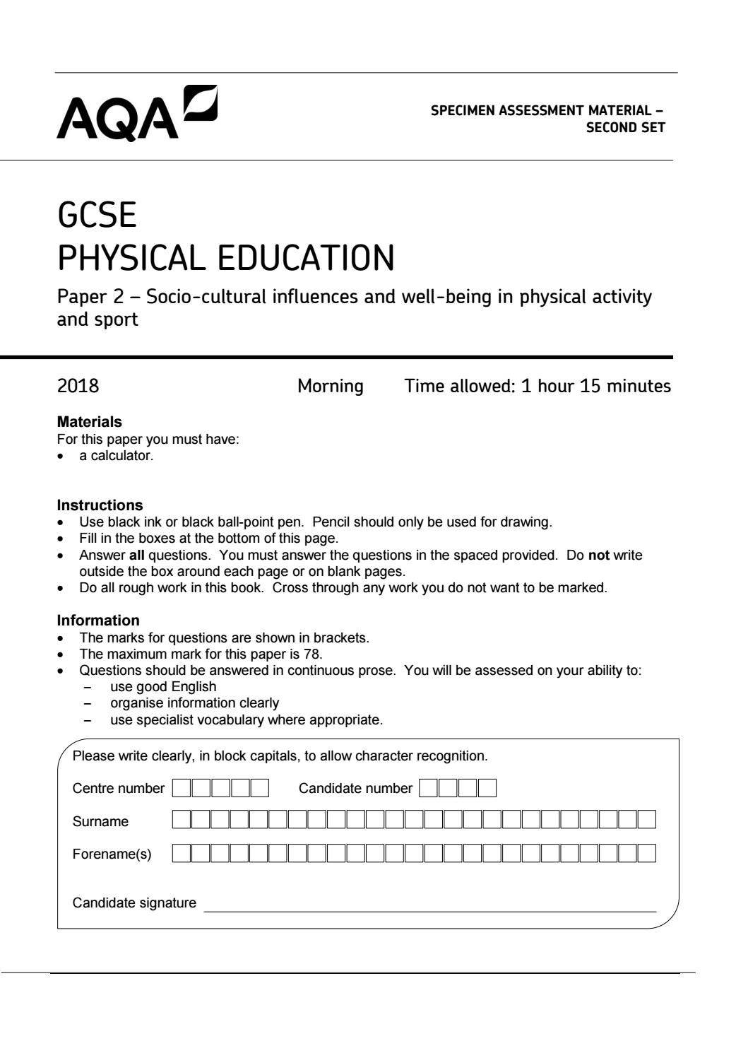 GCSE PE Paper 2 QP - SAMs 2 by Ullswater Community College - Issuu