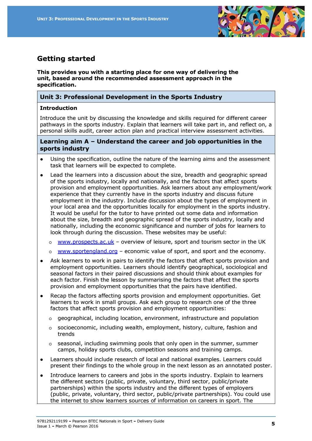 Unit 3 Professional Development in the Sports Industry by Ullswater ...
