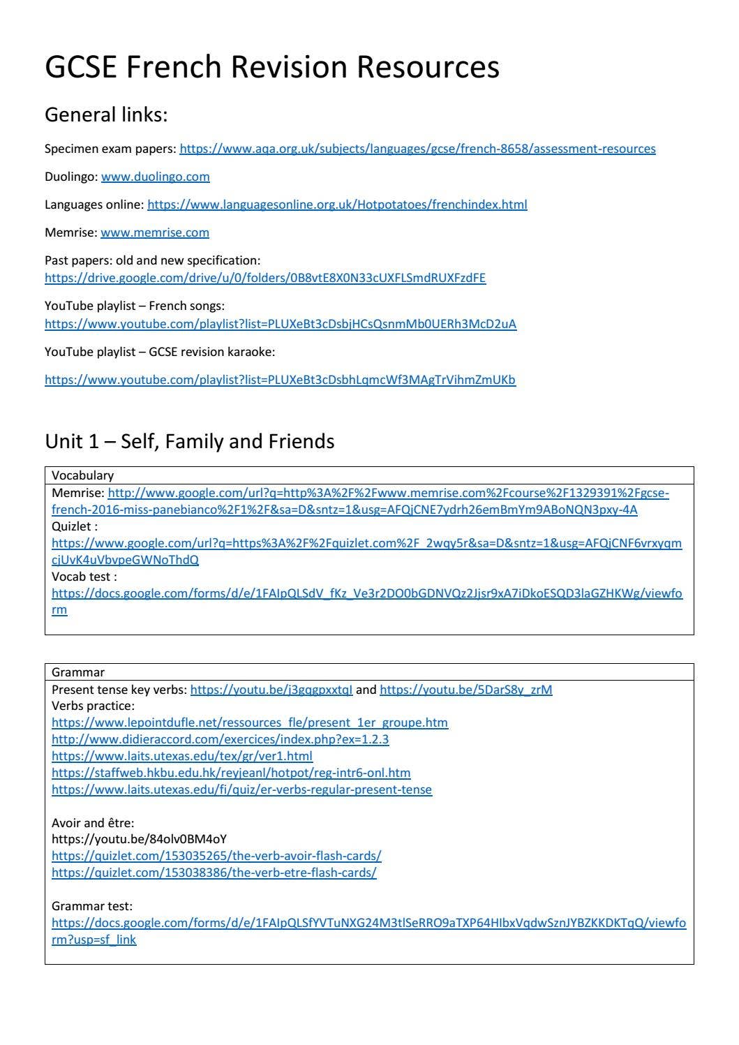GCSE French Revision Resources by Ullswater Community College - Issuu