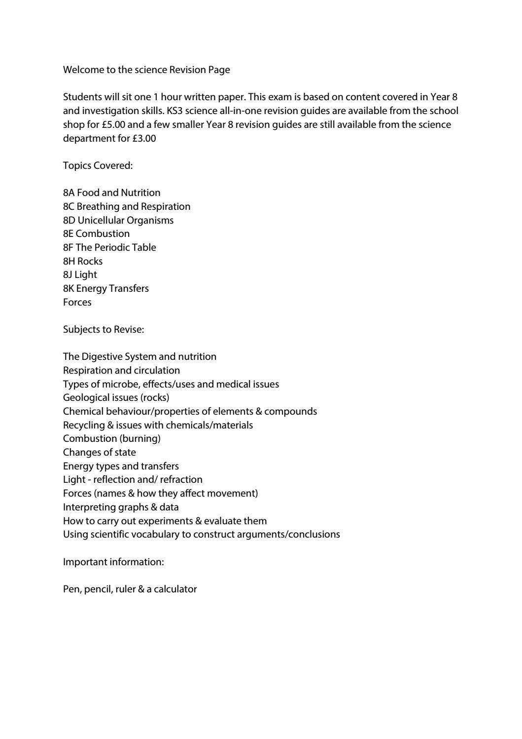 Y8 Science Exam Info by Ullswater Community College - Issuu