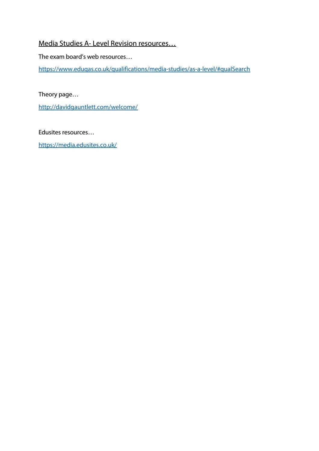 Media Studies Revision Resource Links by Ullswater Community College ...