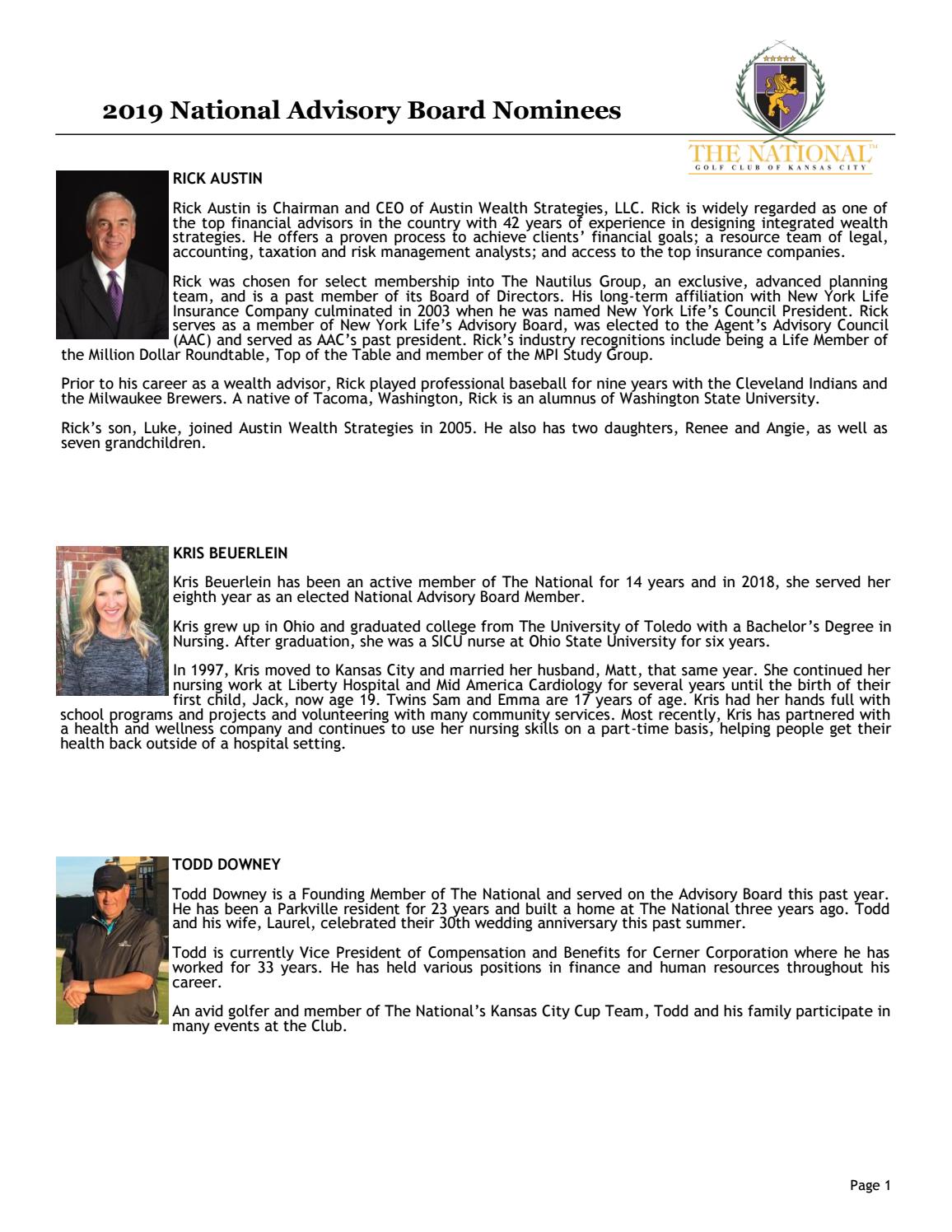 2019 National Advisory Board Nominee Bios by Loch Lloyd Country Club ...