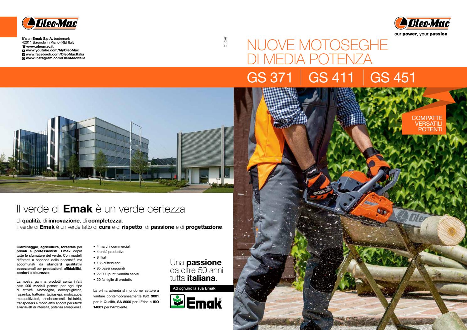 Motoseghe Oleo-Mac GS 371 - GS 411 - GS 451 by Emak Spa - Issuu