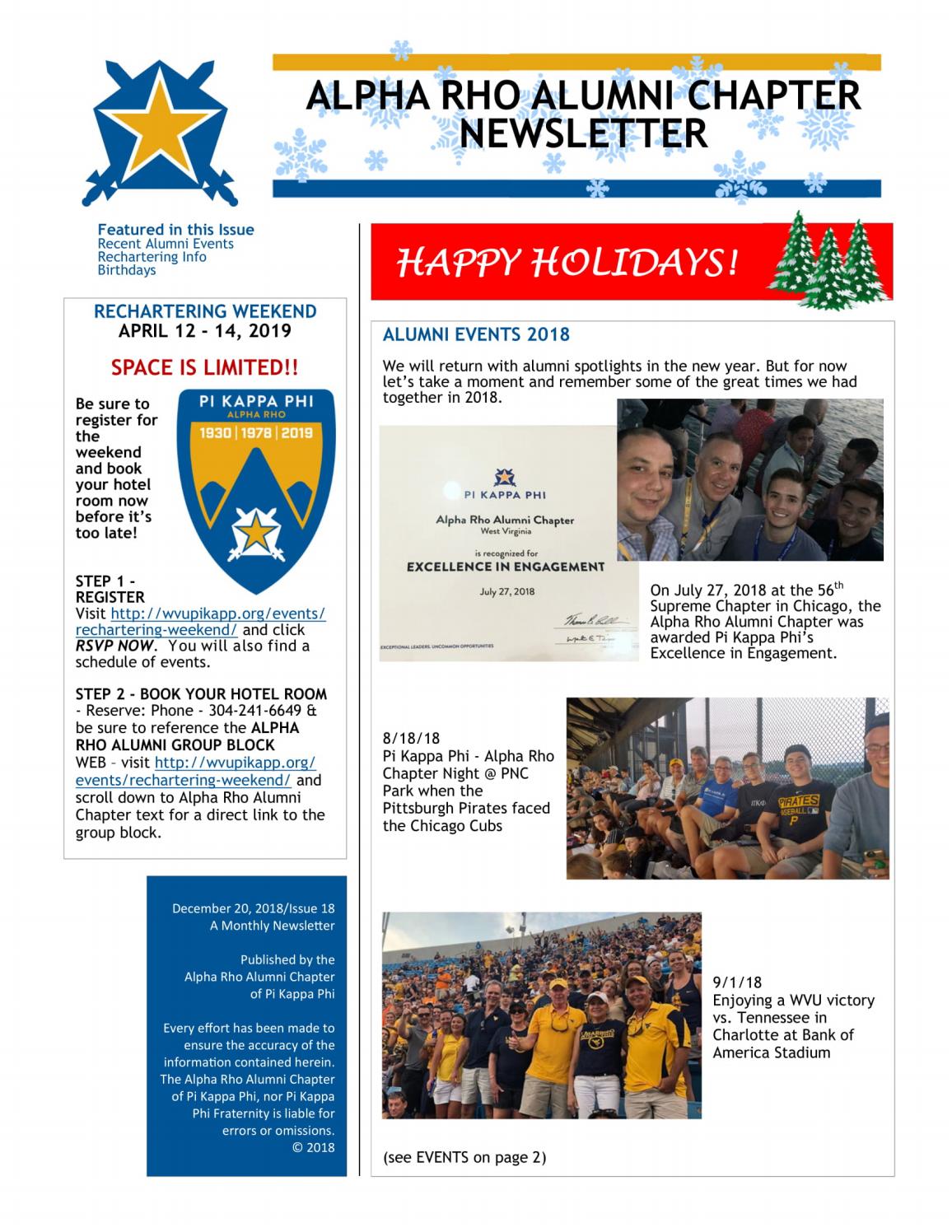 Alpha Rho Alumni Chapter Newsletter Winter 2018 by Pi Kappa Phi - Issuu