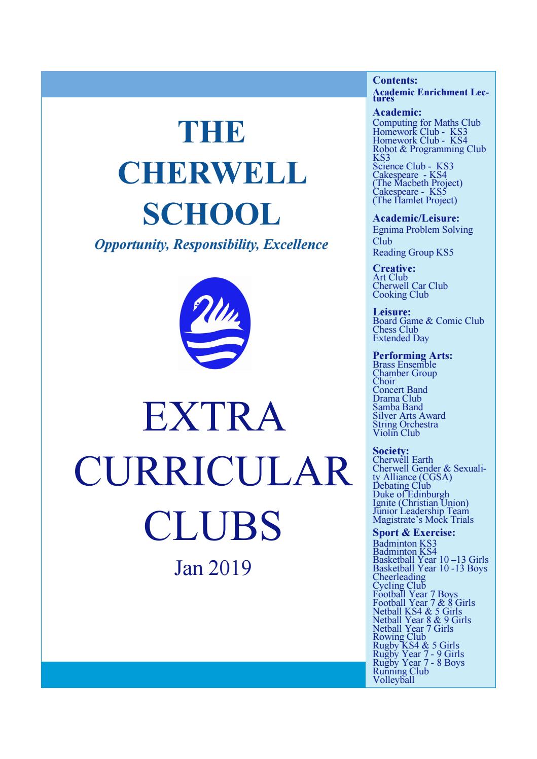 Extra Curricular Clubs - Jan 2019 by cherwell3 - Issuu