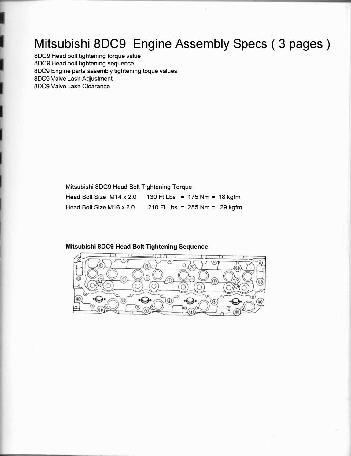 Mitsubishi 8DC9 Engine Bolt Torque Specs [PRINT] by engineparts2 - Issuu
