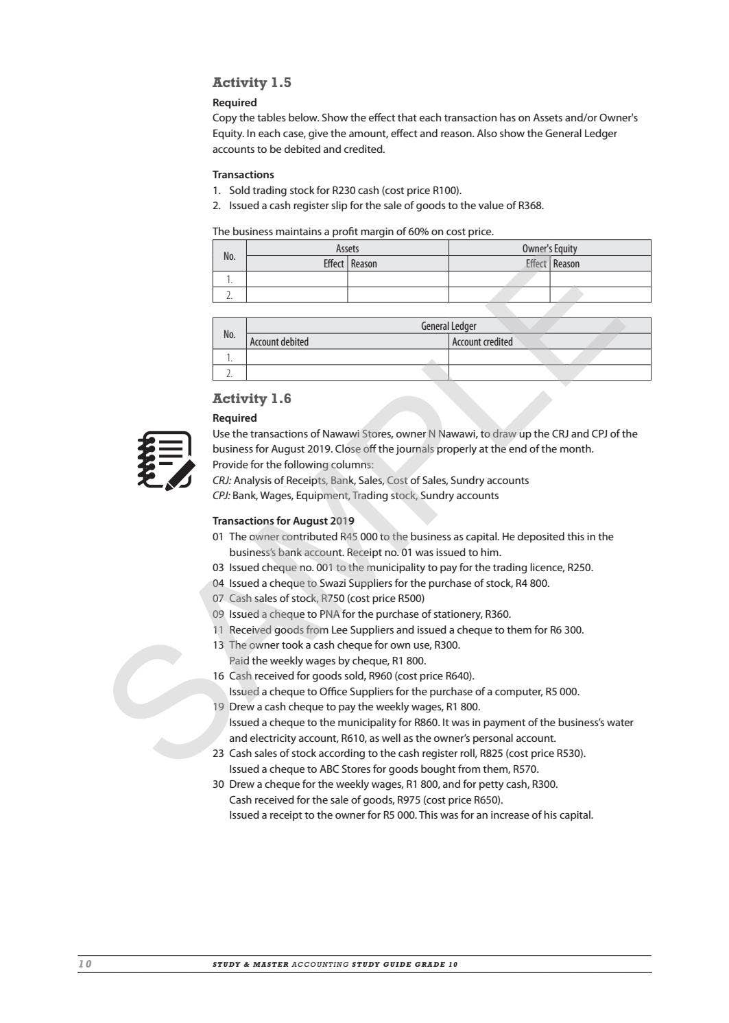 Study & Master Accounting Grade 10 Study Guide CAPS by Cambridge ...