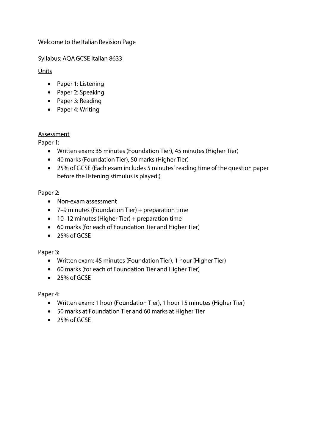 GCSE Italian Exam Info by Ullswater Community College - Issuu