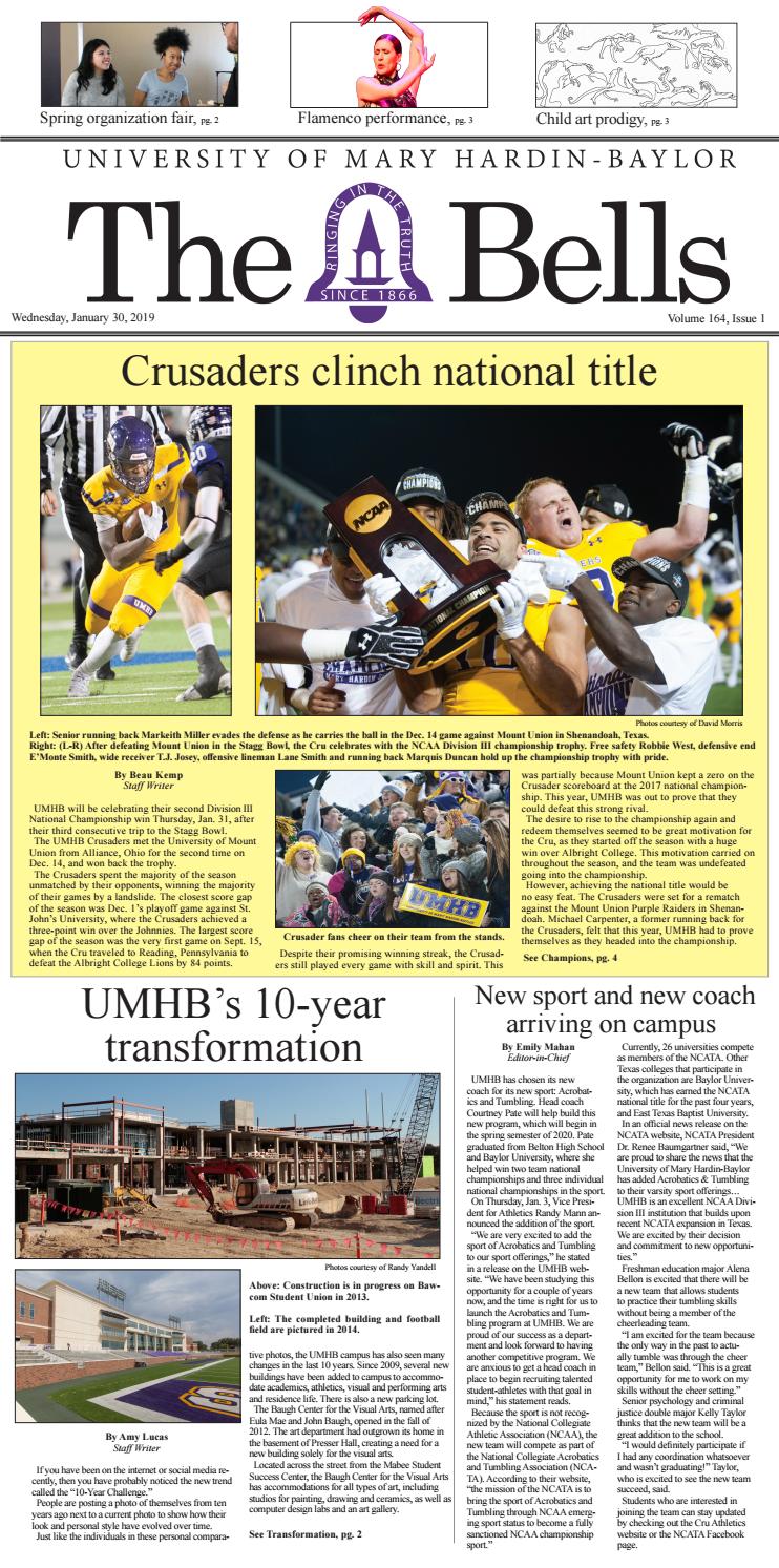 The Bells - Volume 164, Issue 1 - January 30, 2019 by University of Mary Hardin-Baylor - Issuu