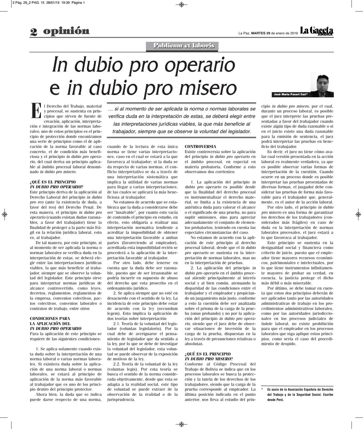 IN DUBIO PRO OPERARIO E IN DUBIO PRO MISERO by ...