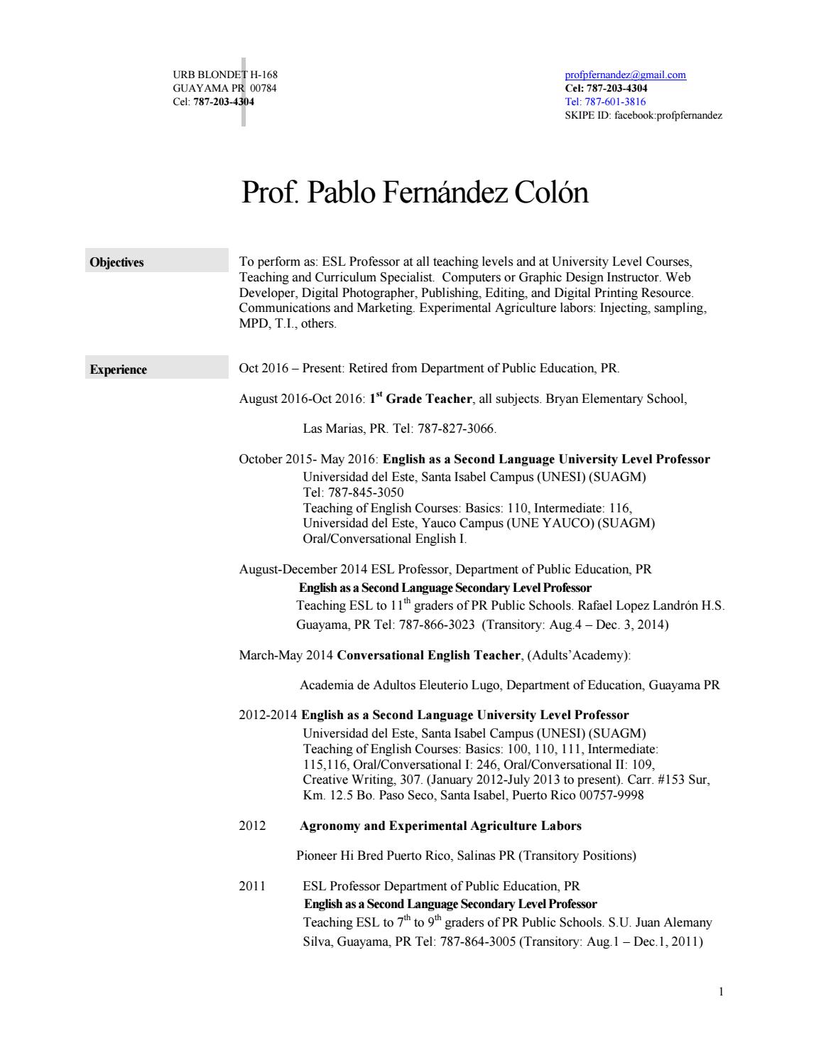 Resume Pablo Fernandez 2019 by Pablo Fernandez - Issuu