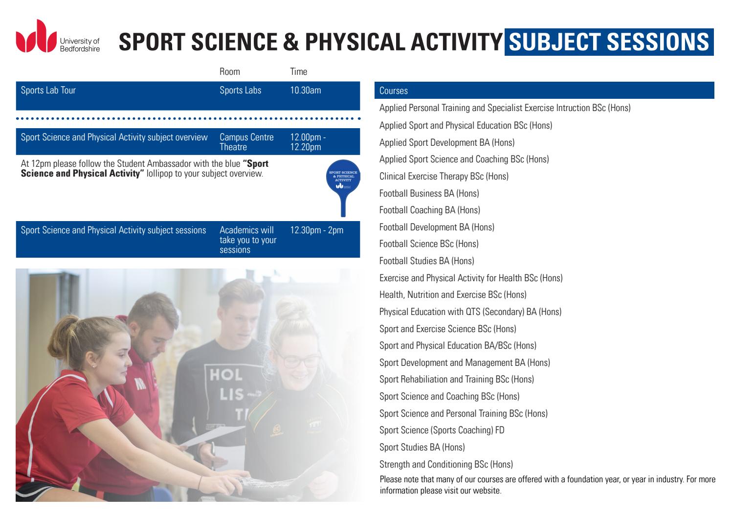 Sport Science and Physical Activity - February Open Day programme ...