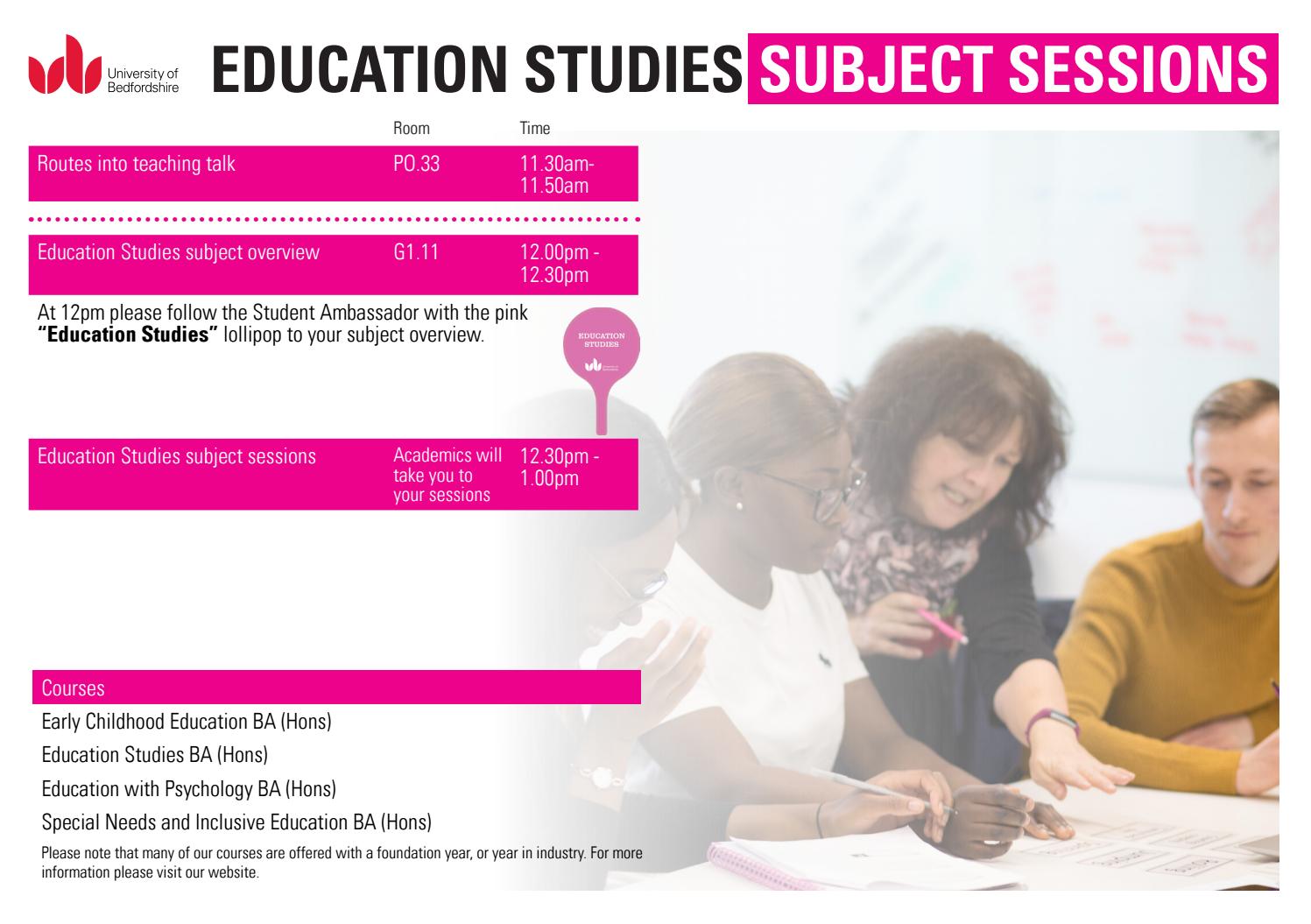 Education Studies- February Open Day programme - Bedford campus by ...