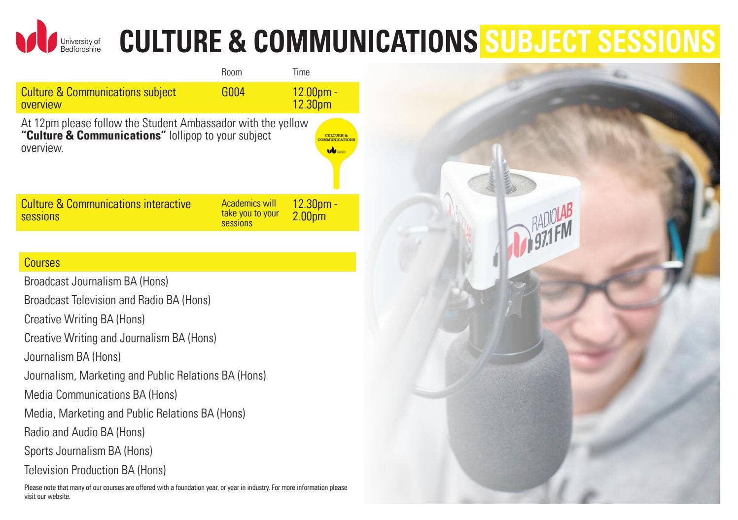 Culture and Communications - February Open Day programme - Luton campus ...