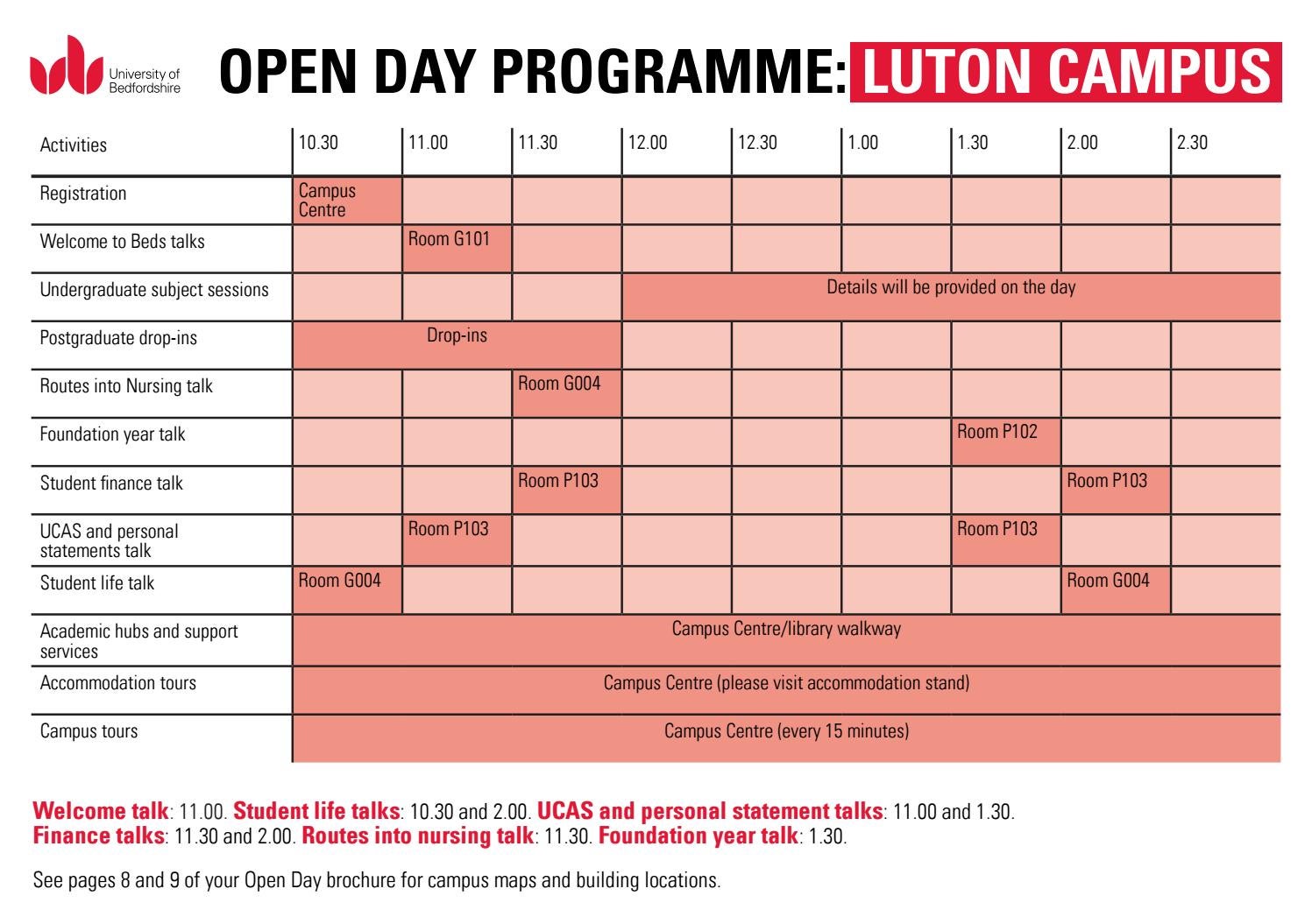 February Open Day programme - Luton campus by University of ...