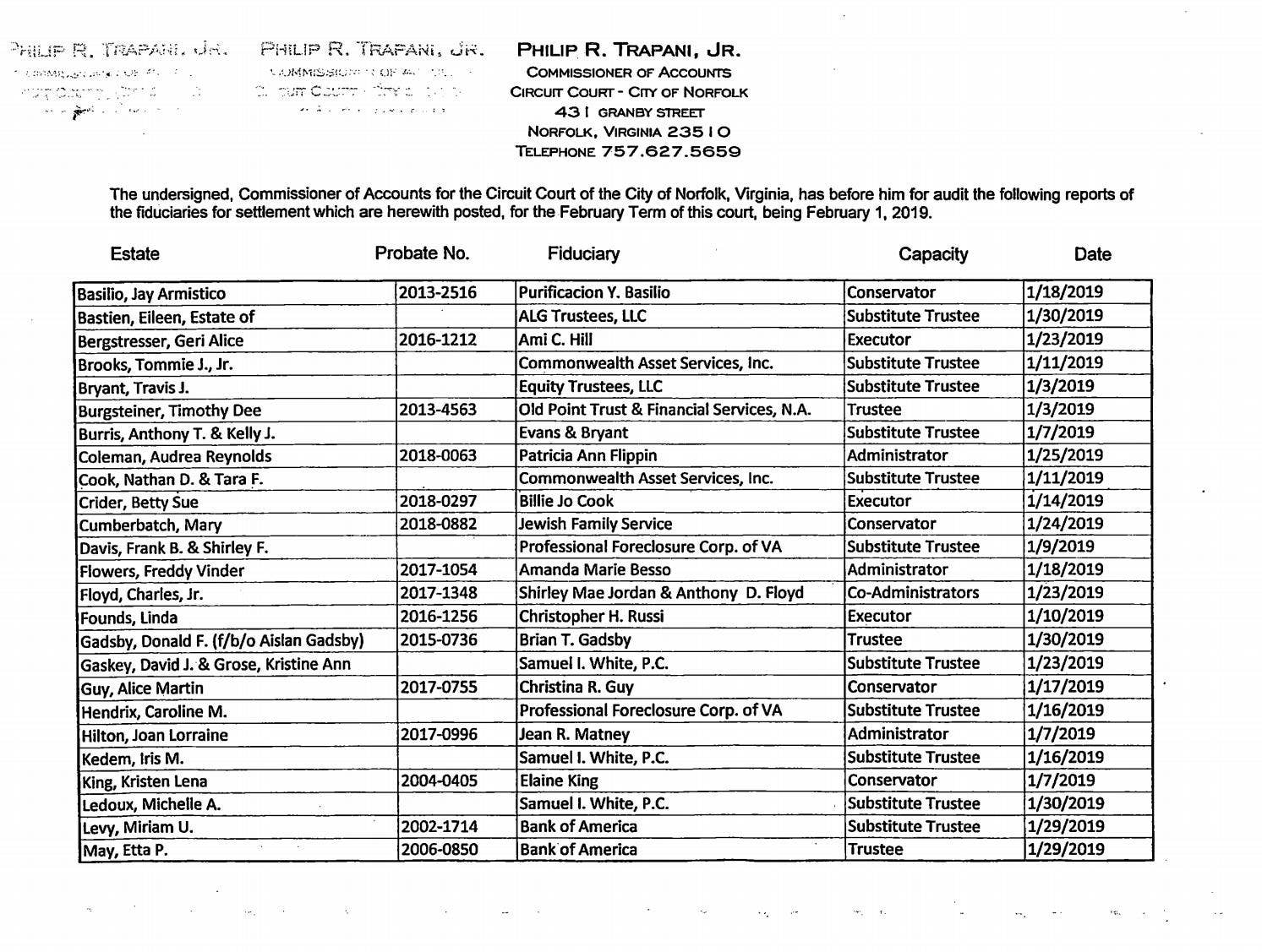 Office of Philip R. Trapani, JR, Commissioner of Accounts by Norfolk ...