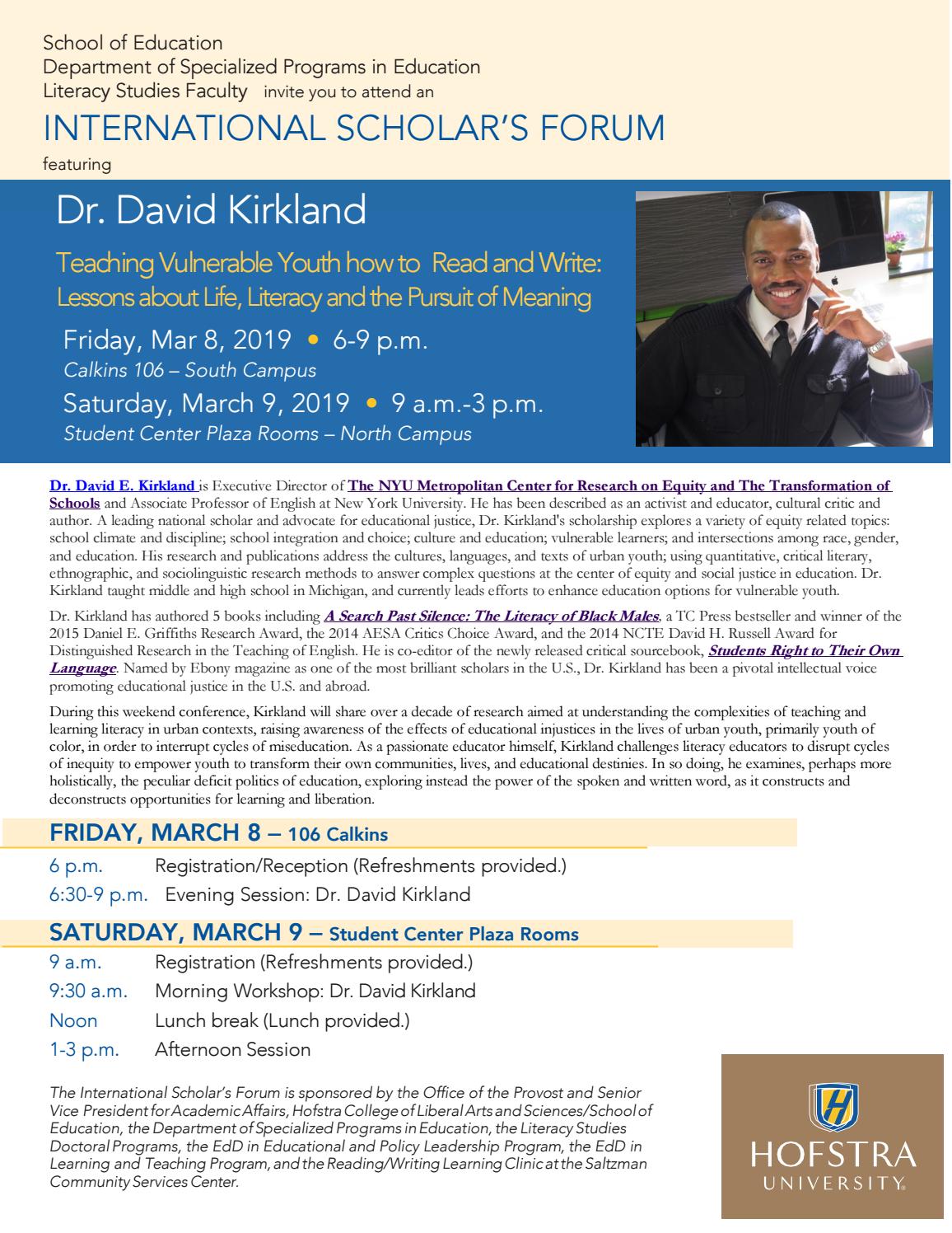 International Scholar's Forum: Dr. David Kirkland by Hofstra University ...