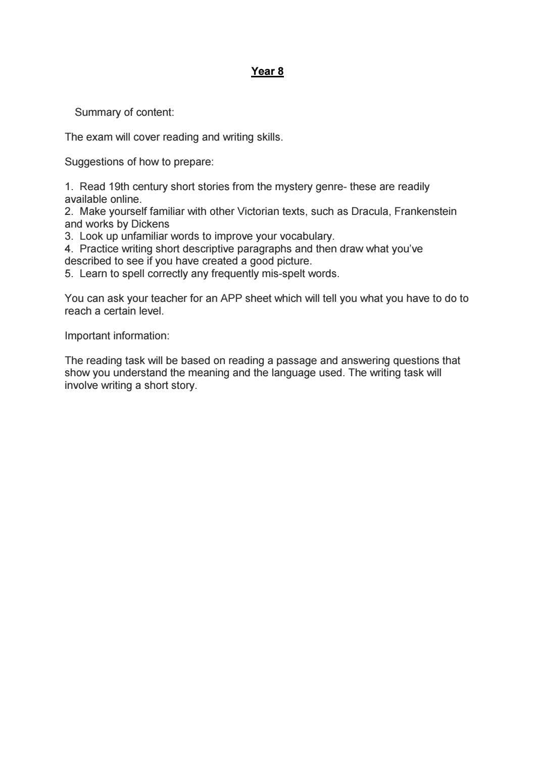 Y8 English Exam Info by Ullswater Community College - Issuu