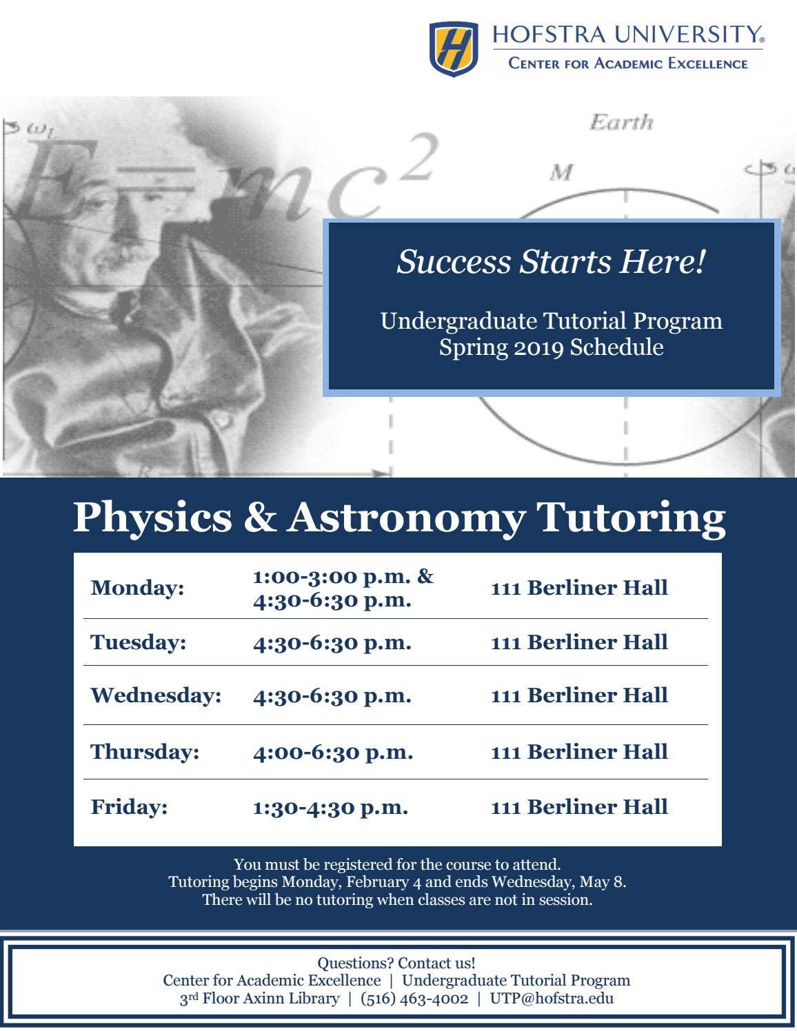Physics & Astronomy Tutoring - Spring 2019 Schedule by Hofstra ...