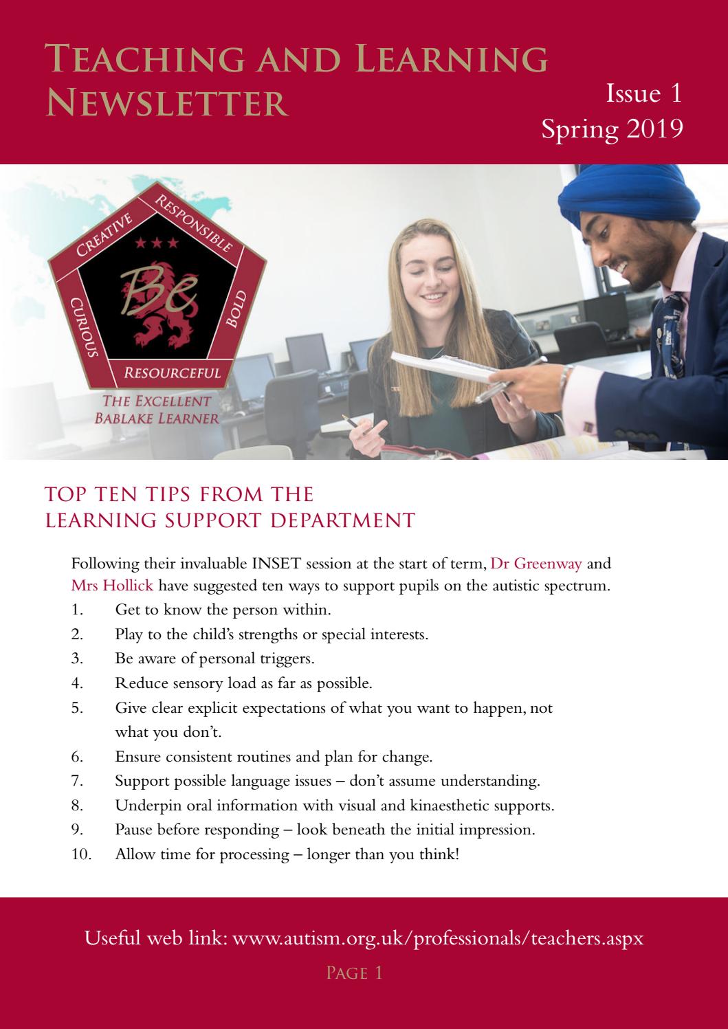 Teaching and Learning Newsletter - Issue 1 by Bablake - Issuu