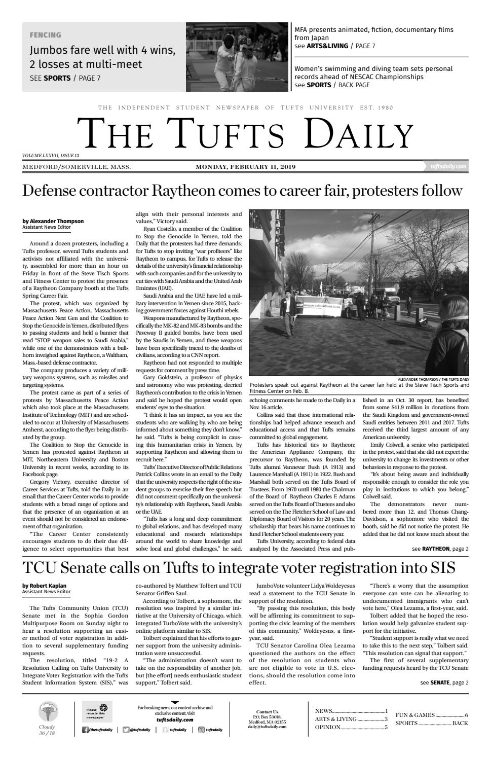 The Tufts Daily - Monday, February 11, 2019 by The Tufts Daily - Issuu