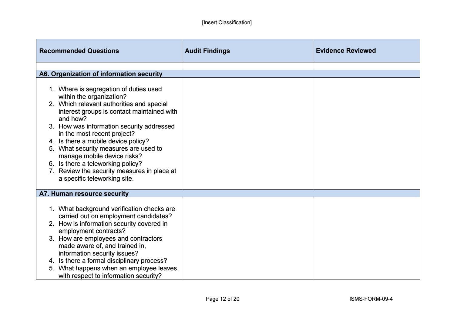 ISMS-FORM-09-4 Internal Audit Checklist by CertiKit Limited - Issuu