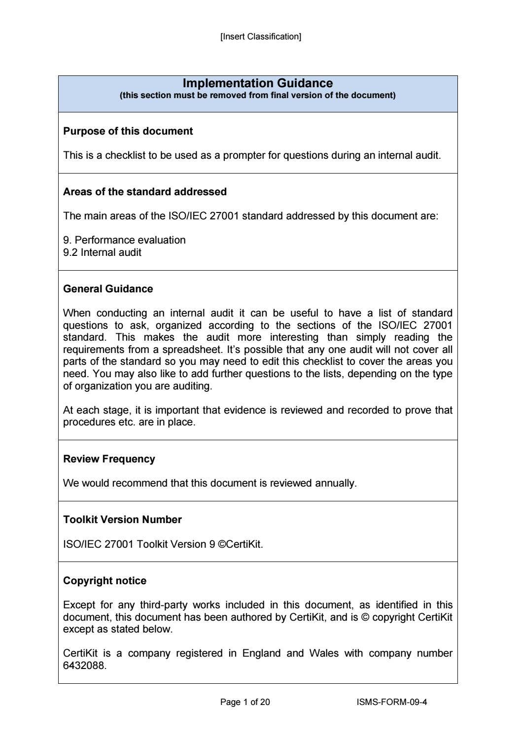 ISMS-FORM-09-4 Internal Audit Checklist by CertiKit Limited - Issuu
