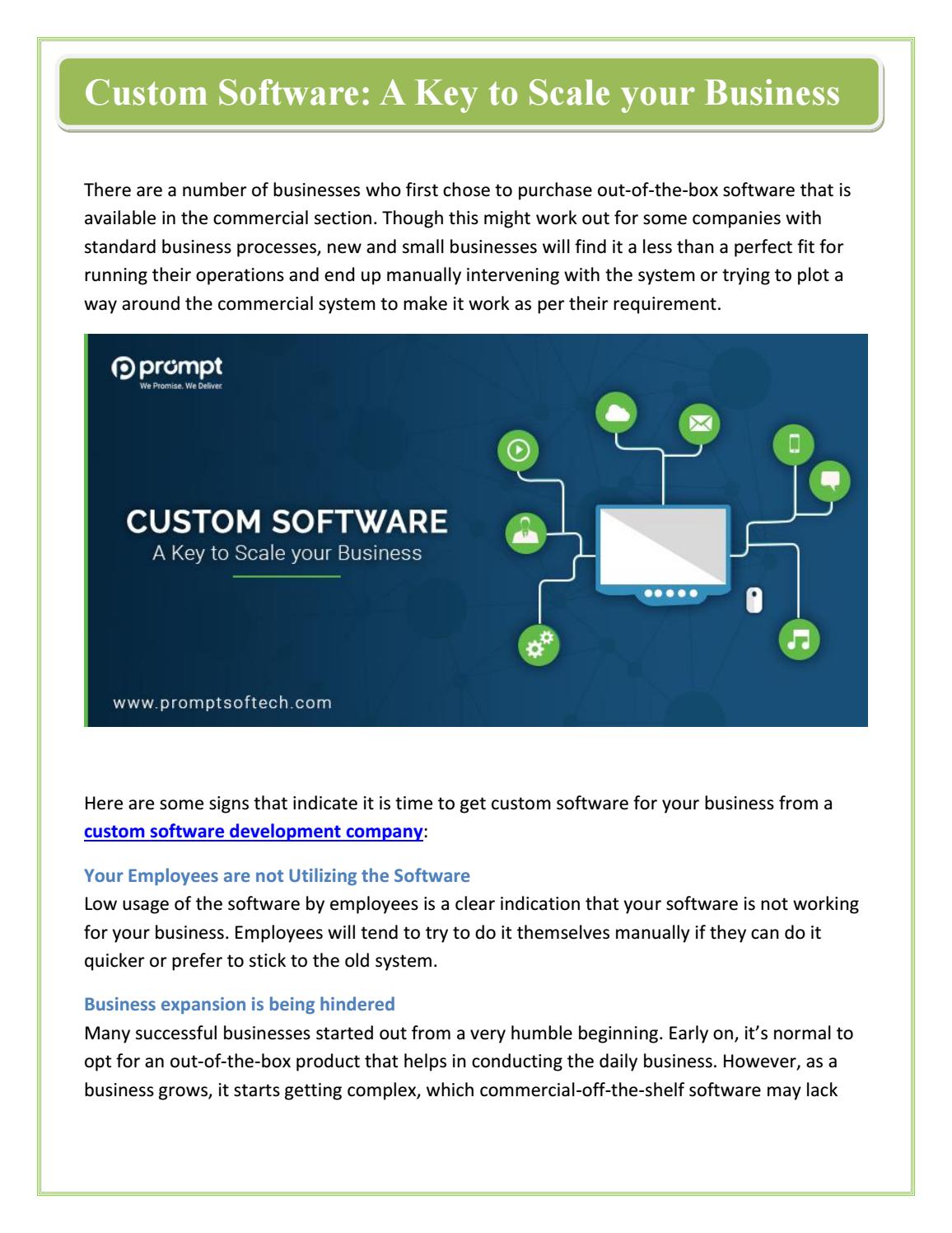 Custom Software: A Key to Scale your Business by Prompt Softech - Issuu