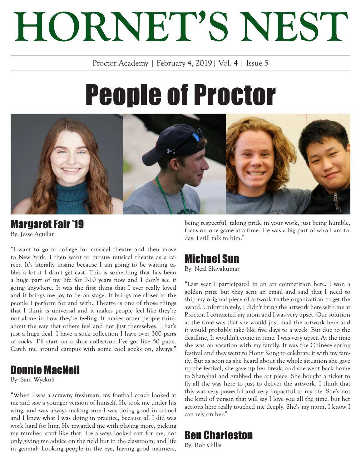 Hornet's Nest | Vol. 4 | Issue 5 |February 4, 2019 by Proctor Academy ...
