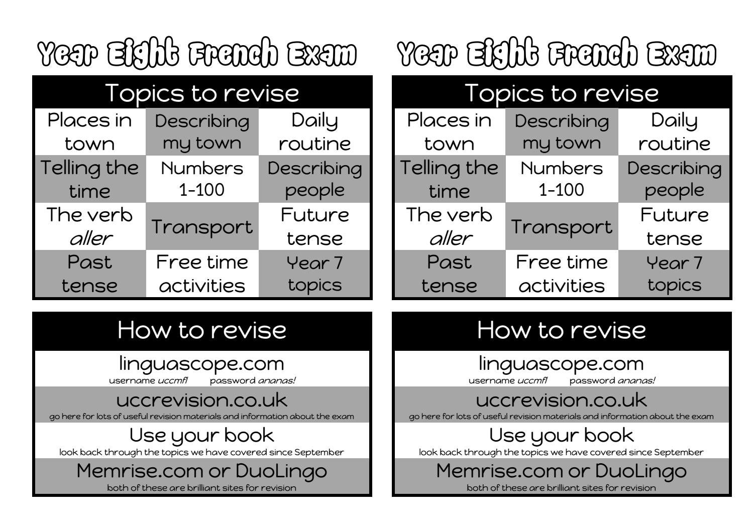 Year 8 French Exam Revision Guide by Ullswater Community College - Issuu