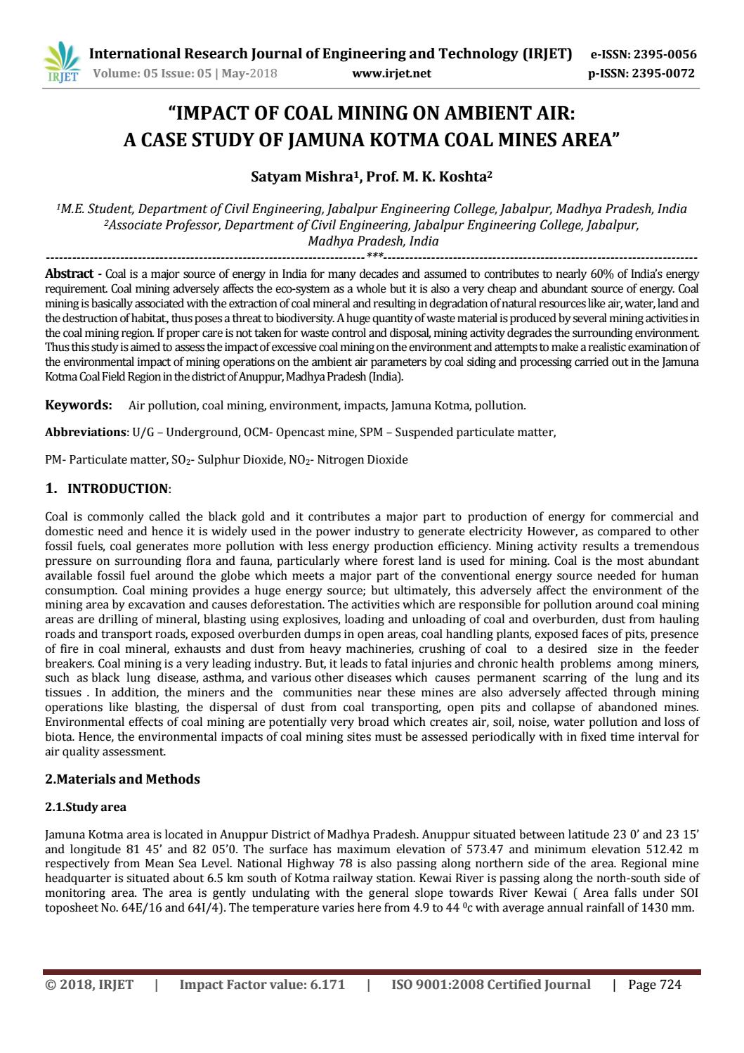 IRJET- Impact of Coal Mining on Ambient Air: A Case Study of Jamuna ...