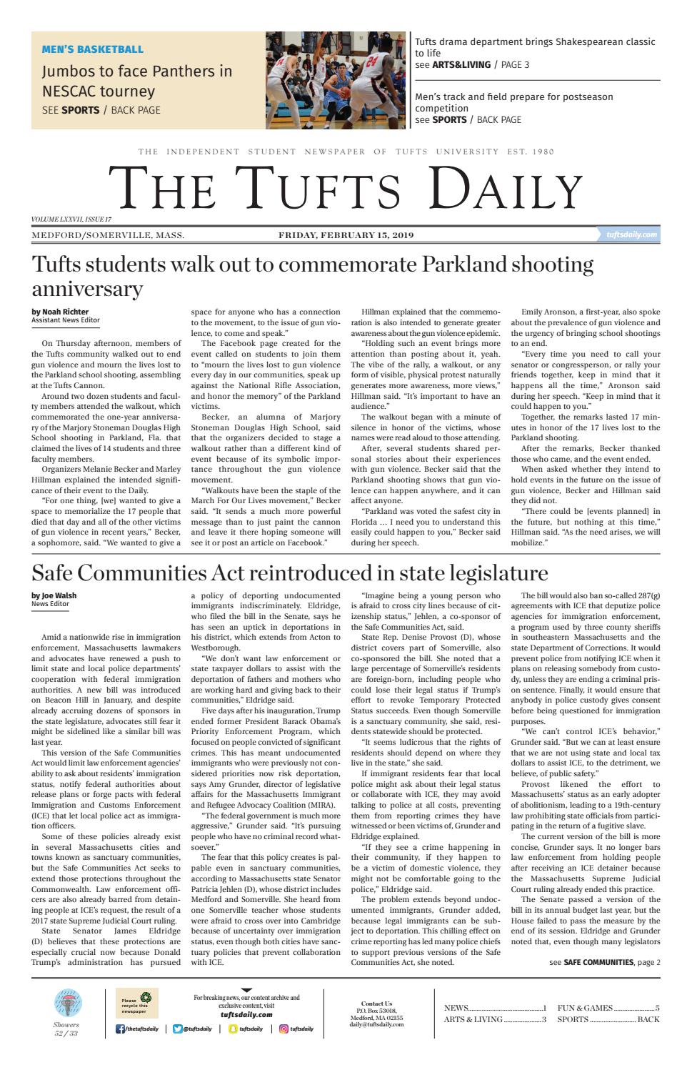 The Tufts Daily - Friday, February 15, 2019 by The Tufts Daily - Issuu