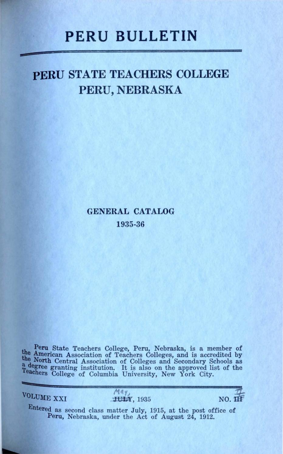 1935-1936 catalog of Peru State Teachers College (Nebraska) by Peru ...