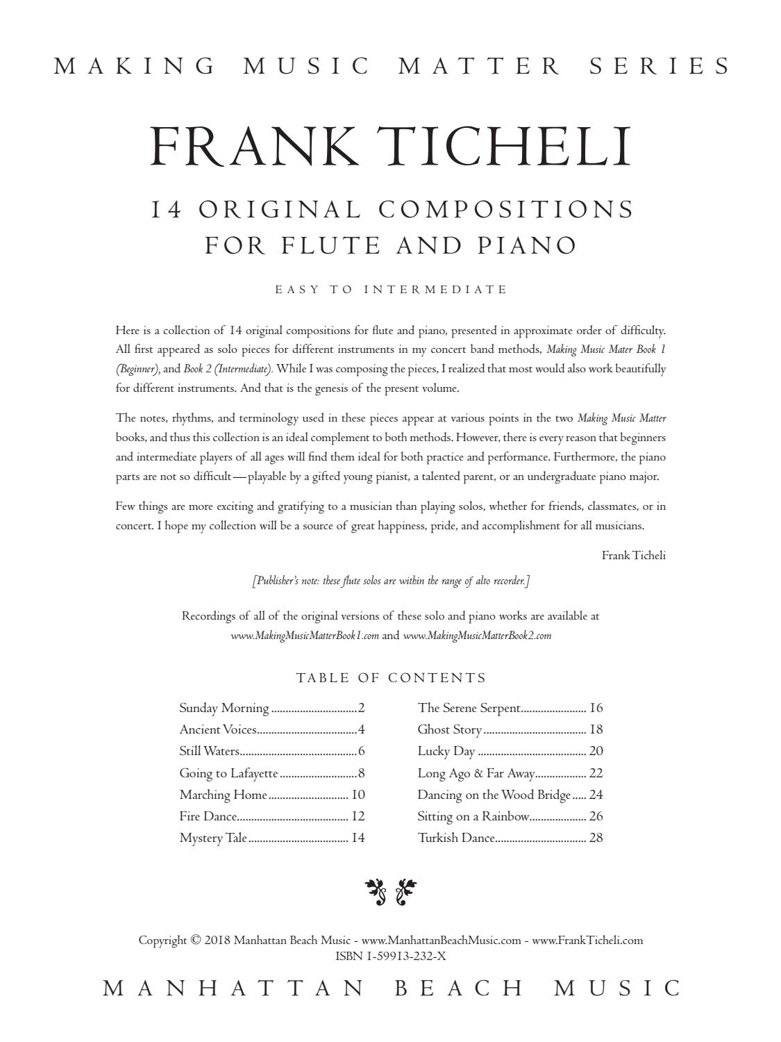 14 Original Compositions for Flute and Piano by Frank Ticheli (excerpts ...