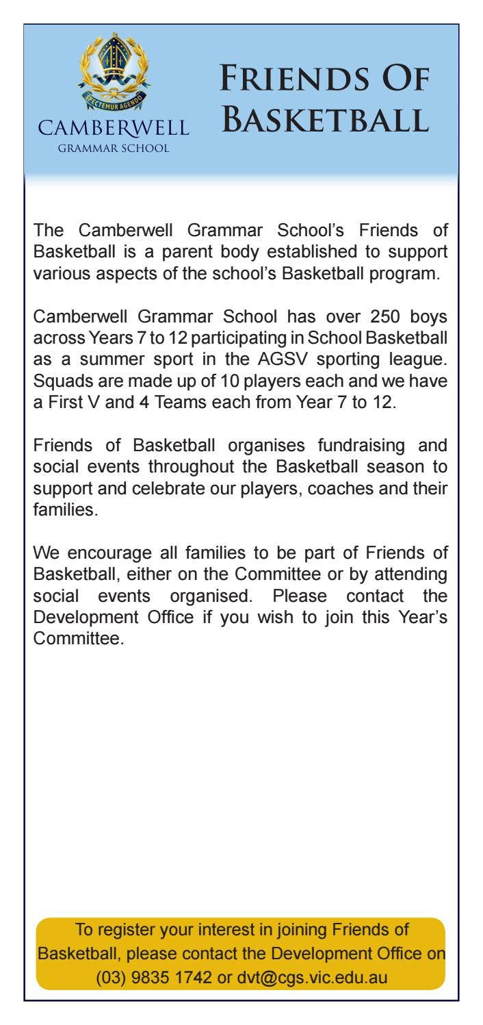 CGS Friends of Basketball by Camberwell Grammar School - Issuu