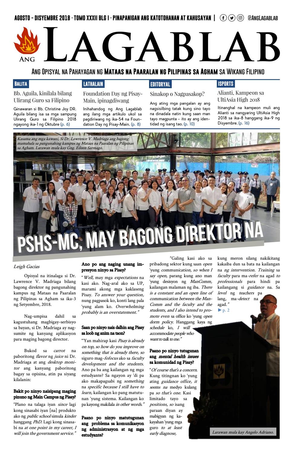 Ang Lagablab: Tomo XXXII, Bilang I (Agosto - Disyembre 2018) by Ang ...