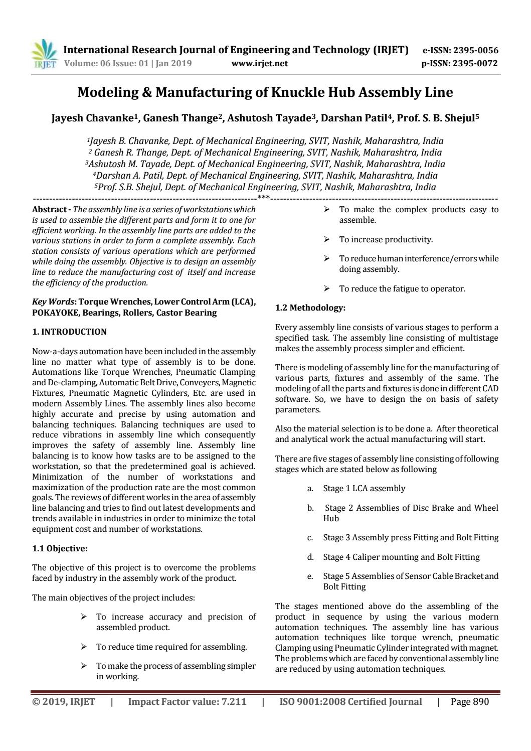 IRJET- Modeling & Manufacturing of Knuckle Hub Assembly Line by IRJET ...