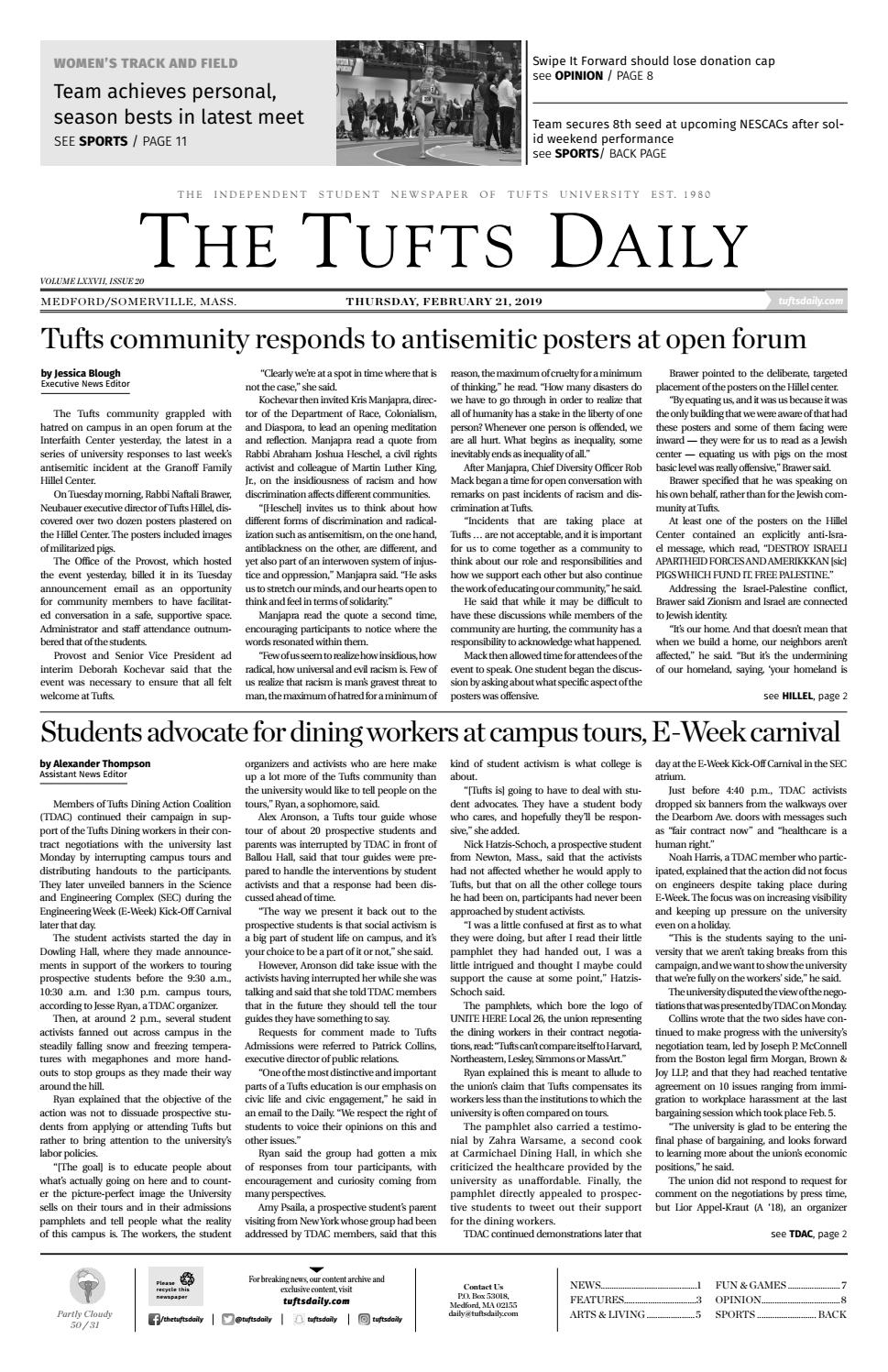 The Tufts Daily - Thursday, February 21, 2019 by The Tufts Daily - Issuu